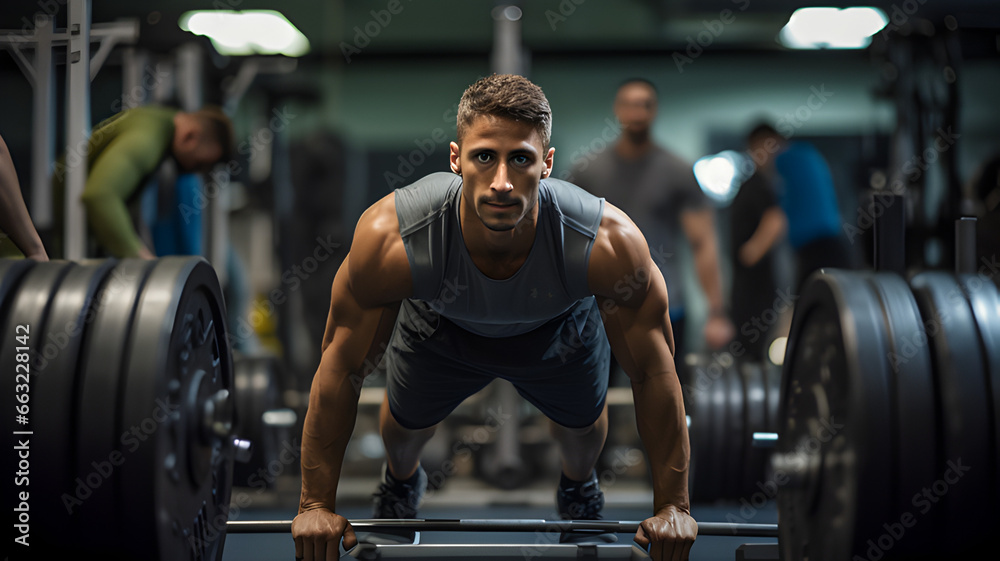 Photograph a person engaged in a focused workout at the gym ...
