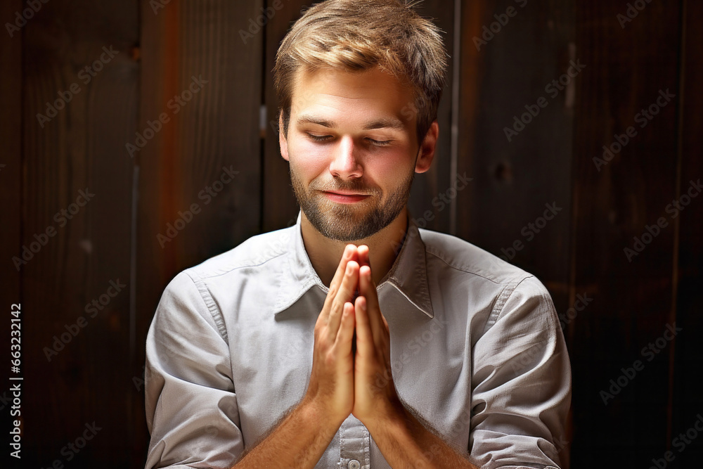 Hombre de negocios joven y confiado con barba y camisa reflexionando ...