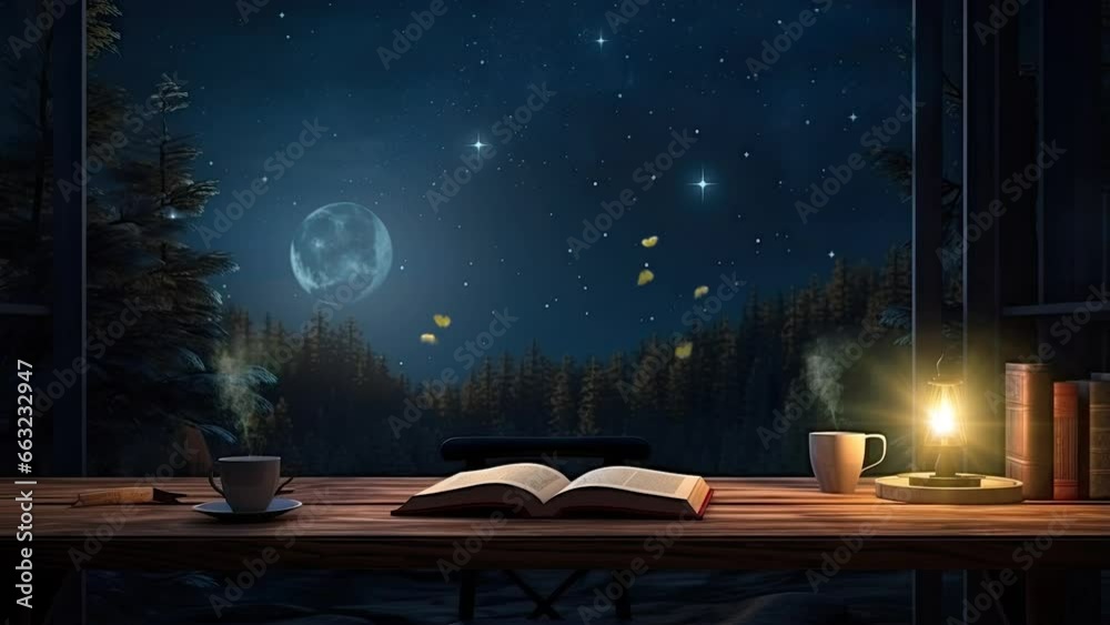 reading book and cup of coffee on the window with snowfall in the ...