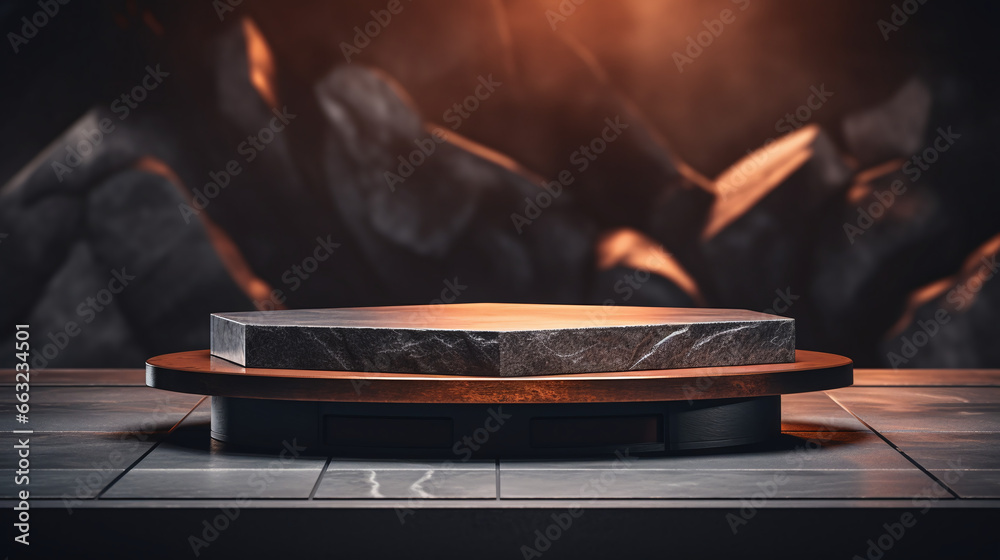 Rock platform podium for product presentation background - Dark stone ...