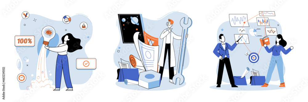 Successful project launch. Vector illustration. Project launch startup ...