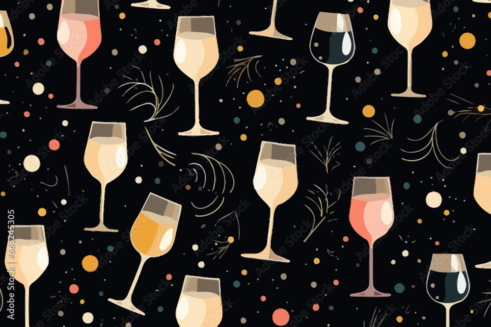 Champagne sparkle quirky doodle pattern, wallpaper, background, cartoon ...
