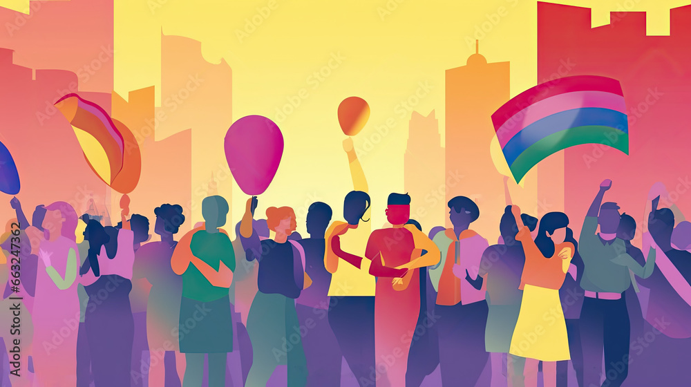 Generative IA illustration of Lgbt people tolerance, parade, flags ...