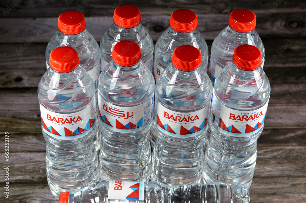 Cairo, Egypt, October 15 2023: Baraka natural drinking mineral water ...