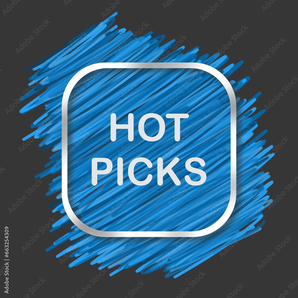 Hot Picks Blue Lines Blob Rounded Square Black Background Text Stock ...