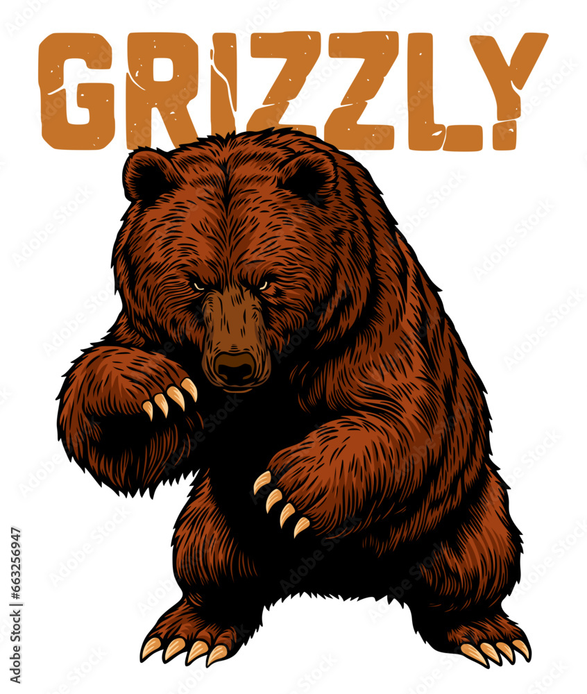 Grizzly bear vector illustration. Illustration of angry grizzly bear in ...