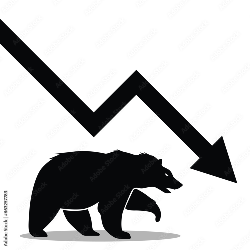 black bear and black arrow falling down show bearish forex stock ...
