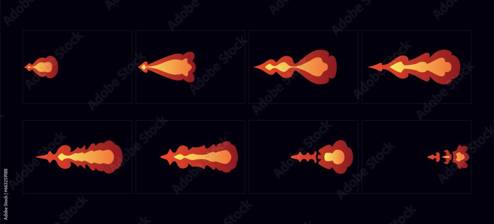 Set of fire flames. Fire explosion sprites frame loop animation for ...
