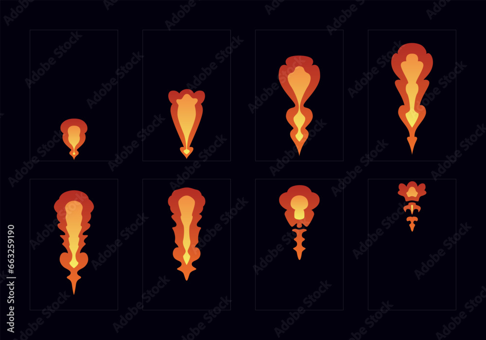 Set of fire flames. Fire explosion sprites frame loop animation for ...