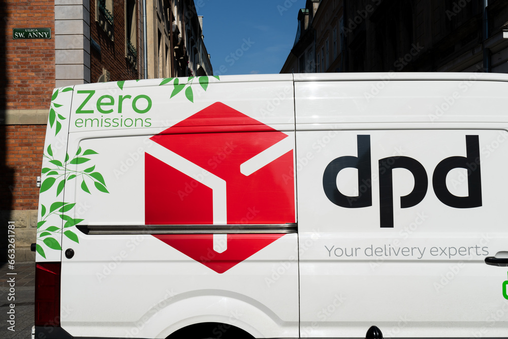 DPD delivery truck logo sign. Logistics shipping company courier zero ...