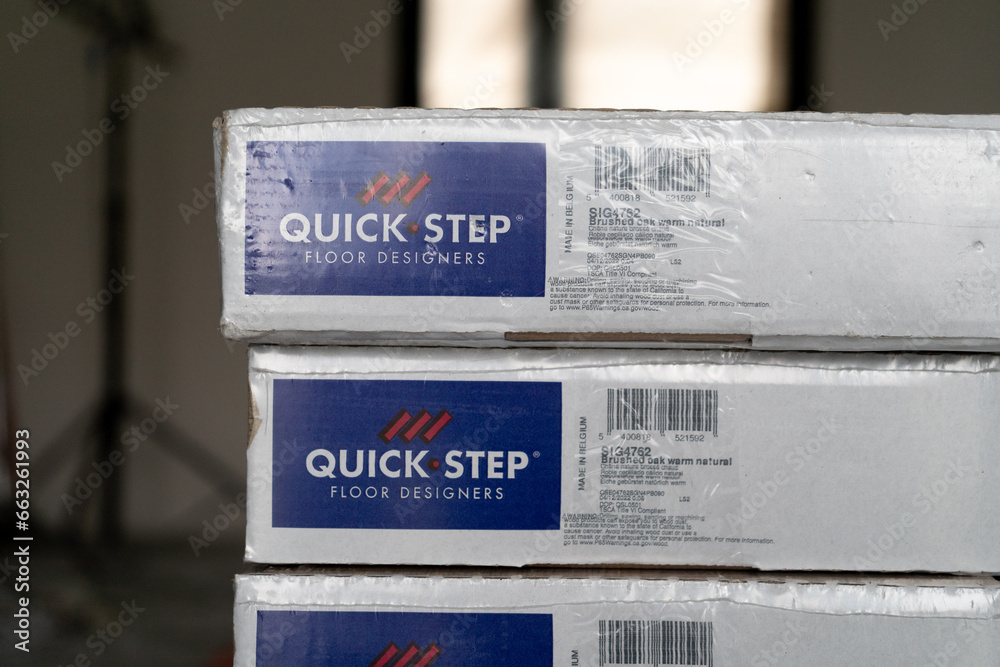 New packs of floor panels from Quick-Step company. Brushed oak warm ...