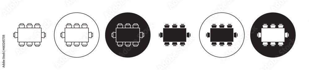 Dining table line icon set. Restaurant dinner table with chairs icon in ...