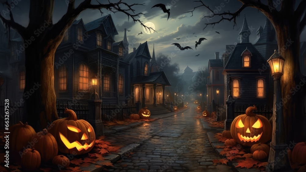 Halloween pumpkin street in spooky ghost town for halloween festival ...