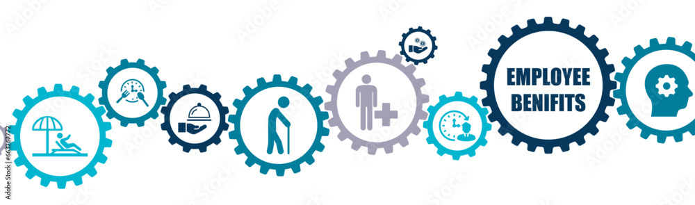 Employee benefits banner vector illustration with the icons of human ...