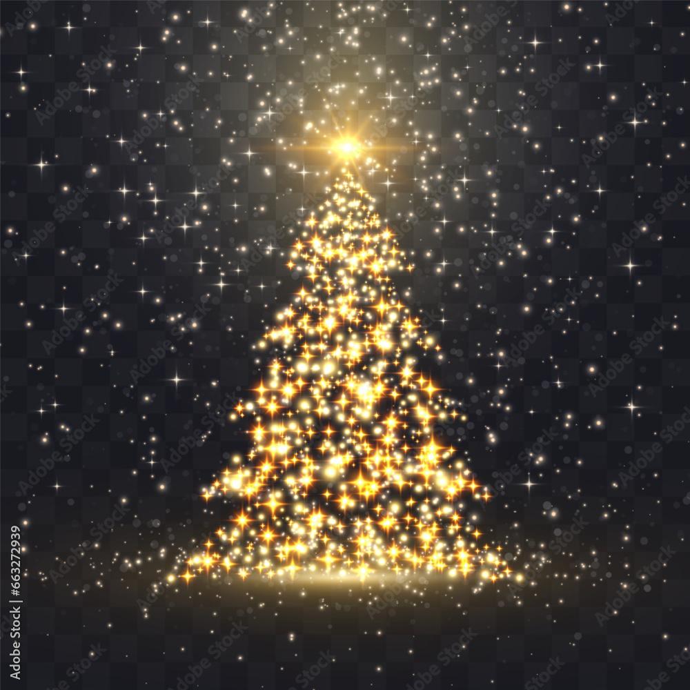 Shiny Christmas tree. Glitter gold particles shine effect on png ...