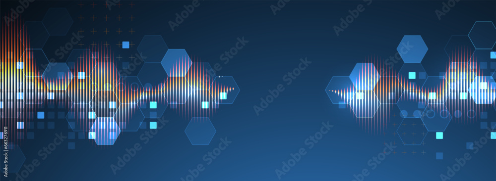 Sound wave with glowing hexagones. Dynamic vibration wallpaper ...