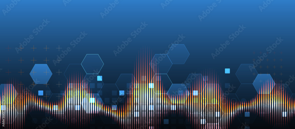 Sound wave with glowing hexagones. Dynamic vibration wallpaper ...