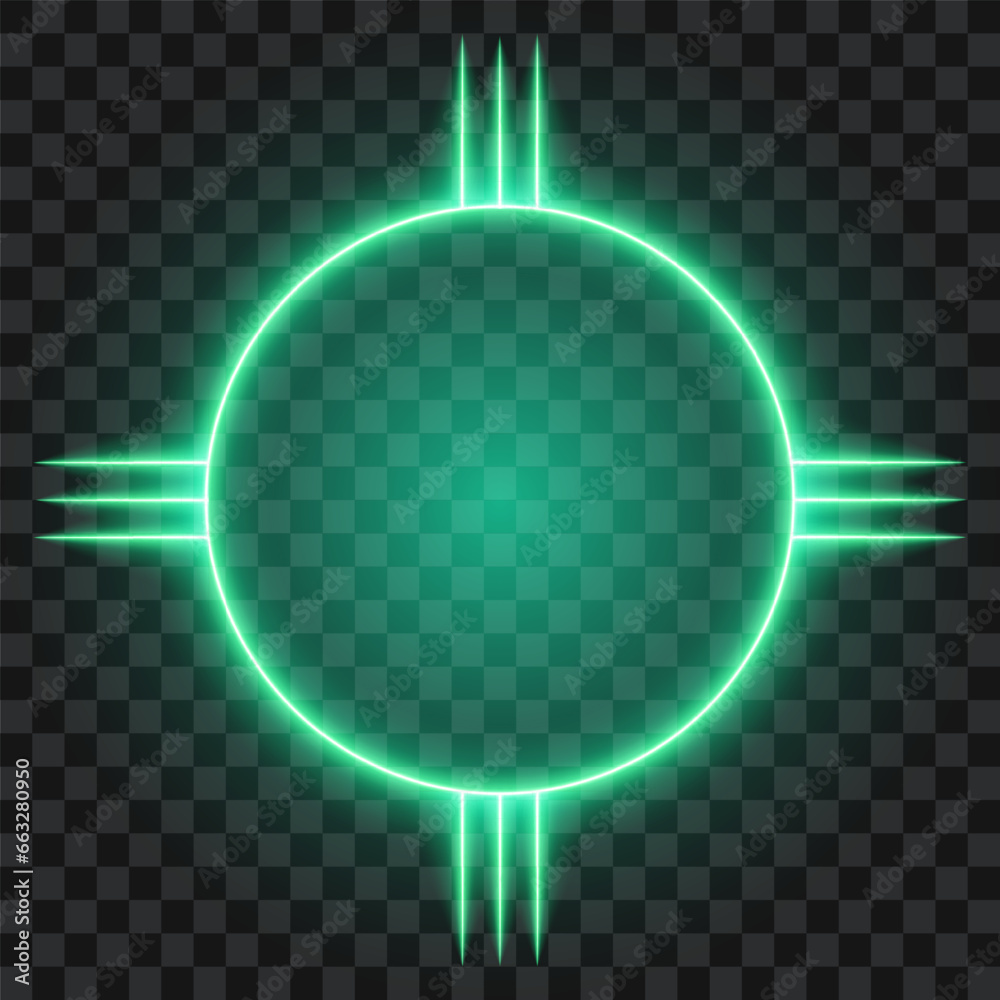 Neon circle with lines on transparent background, vector illustration ...