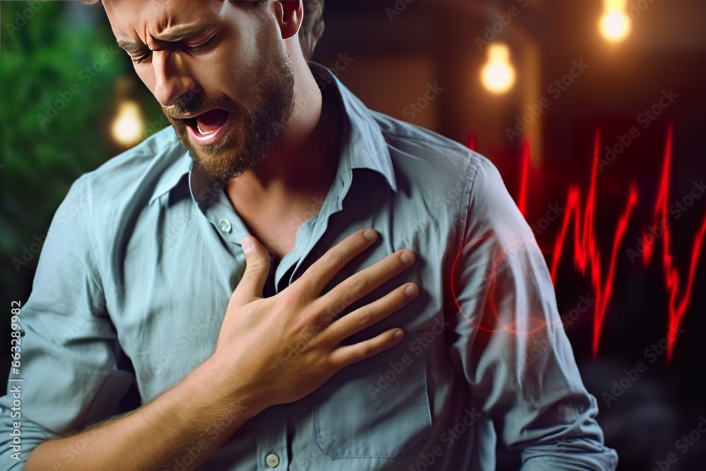 symptoms a heart attack. hands on chest gesture, medical themes. Stock ...
