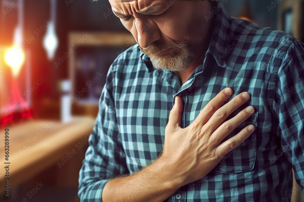 symptoms a heart attack. hands on chest gesture, medical themes. Stock ...