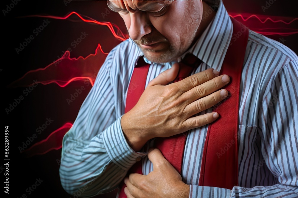 symptoms a heart attack. hands on chest gesture, medical themes. Stock ...