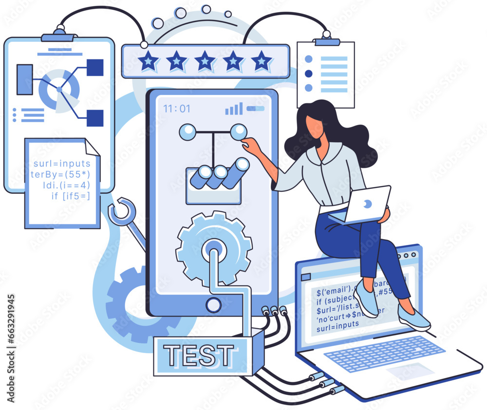 Application testing metaphor. Vector illustration. Application testing ...