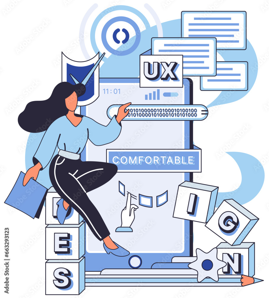 User experience design. Vector illustration. UX, compass pointing ...