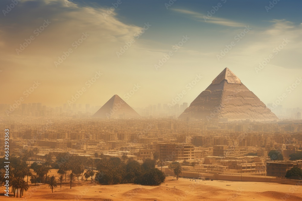 Egyptian pyramids of Giza at sunset, Cairo, Egypt, Egypt. Cairo - Giza ...