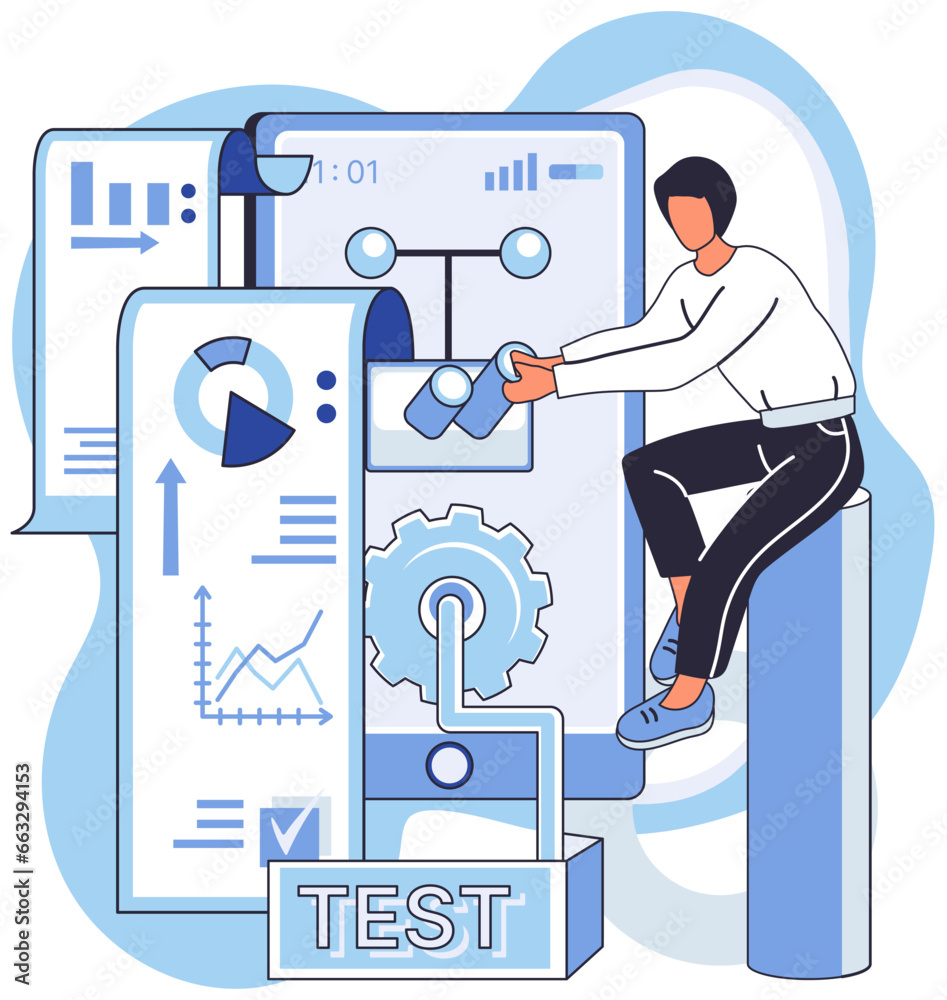 Application testing metaphor. Vector illustration. App test, boot camp ...