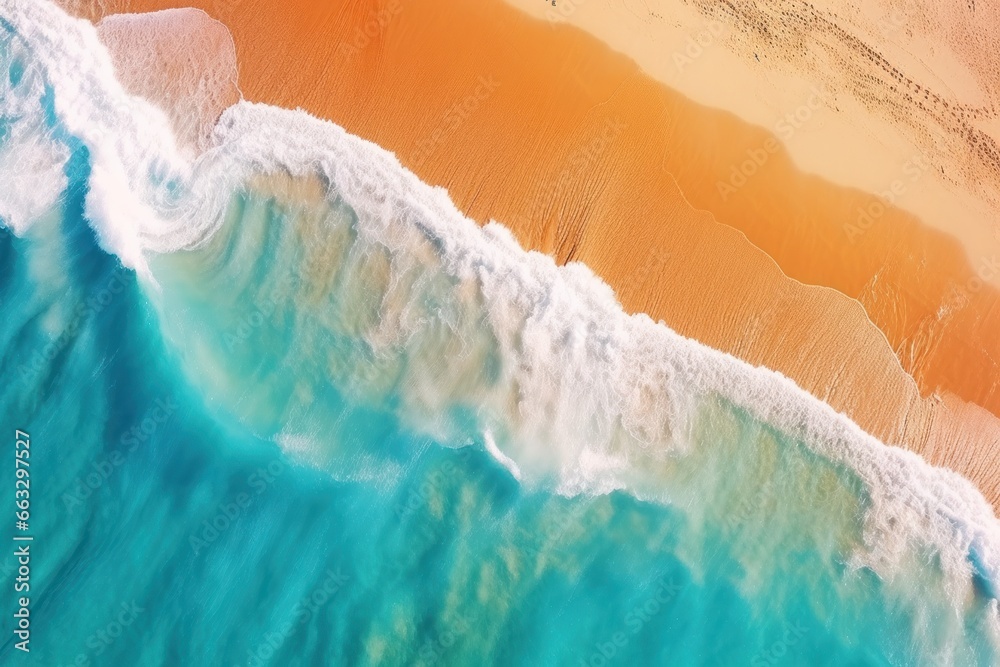 an aerial view of the beach on an orange and green sand, subtle ...