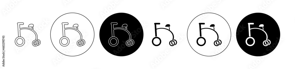 Kid tricycle icon set in black filled and outlined style. Children ...