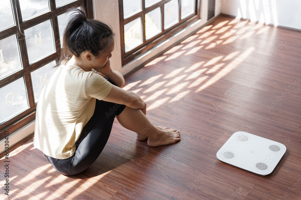 Sad woman with fat upset bored of dieting Weight loss fail Fat diet and ...