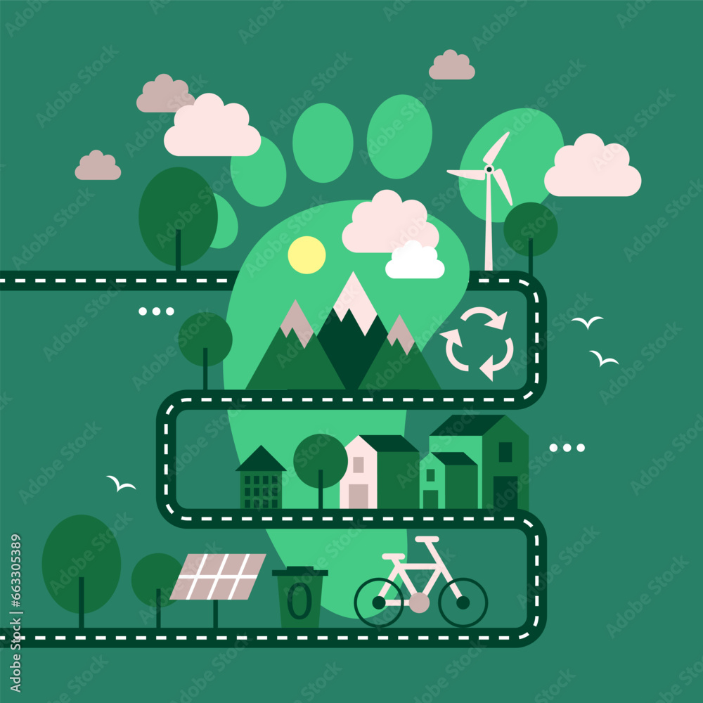 Reducing carbon footprint. Using renewable energy. Clean transportation ...