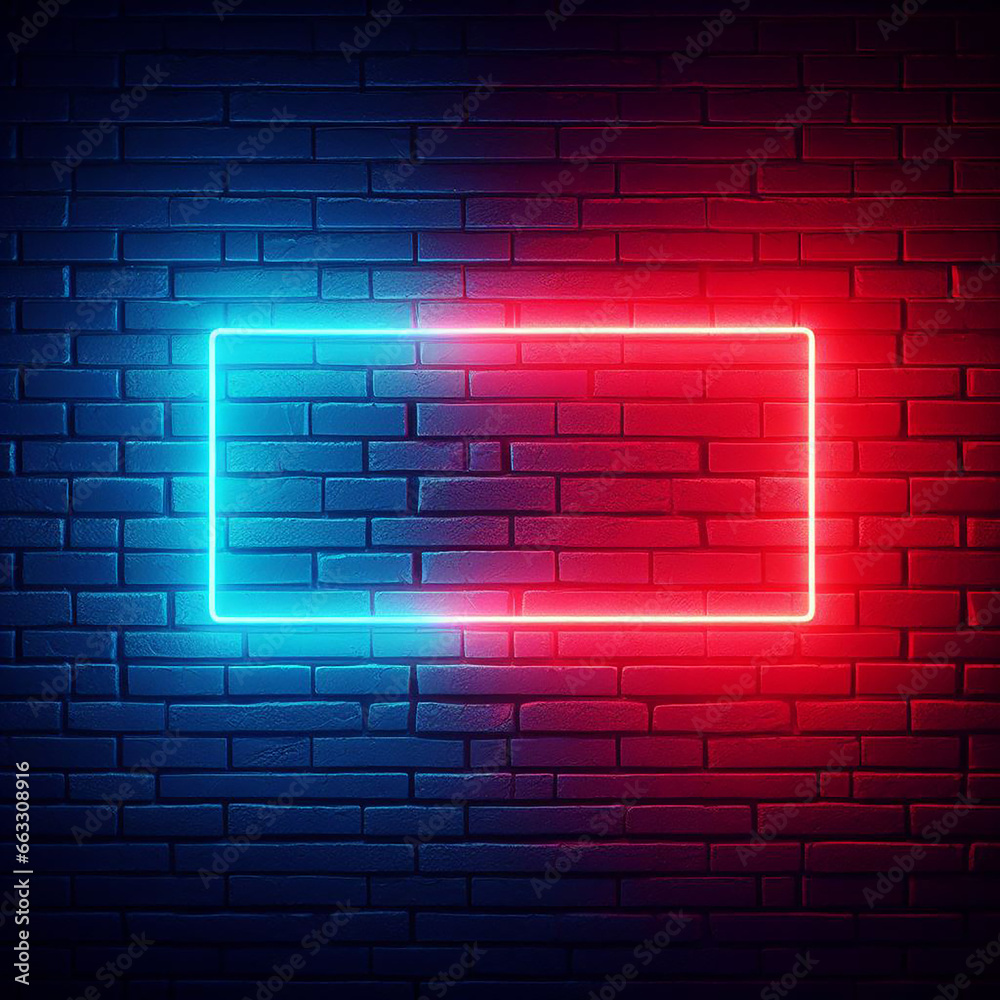 blue and red brick wall Neon light on brick walls that are not ...