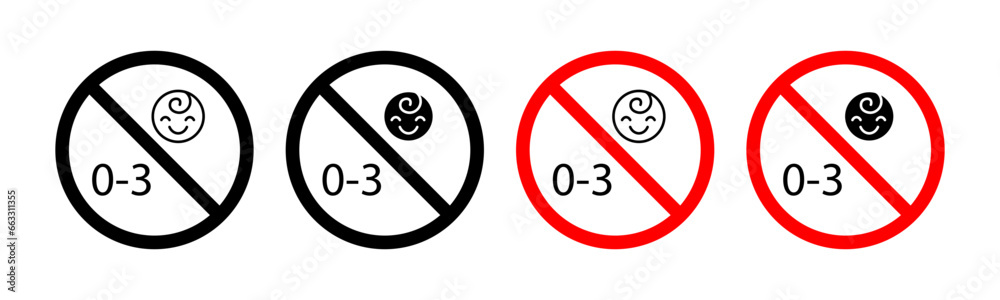 Vetor de Not suitable for children under 3 years icon set. Forbidden ...