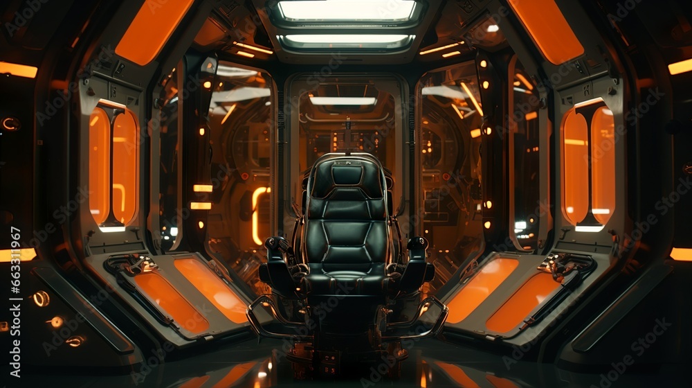Sci-fi leather seat in a spaceship cockpit chamber Stock Illustration ...
