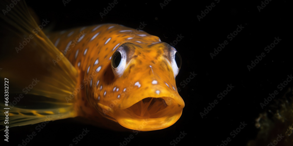 Deep sea viperfish swimming in the abyssal dark waters. Underwater ...