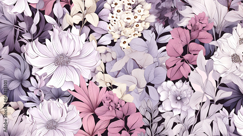 Craft an intricate floral pattern texture with delicate blooms and ...
