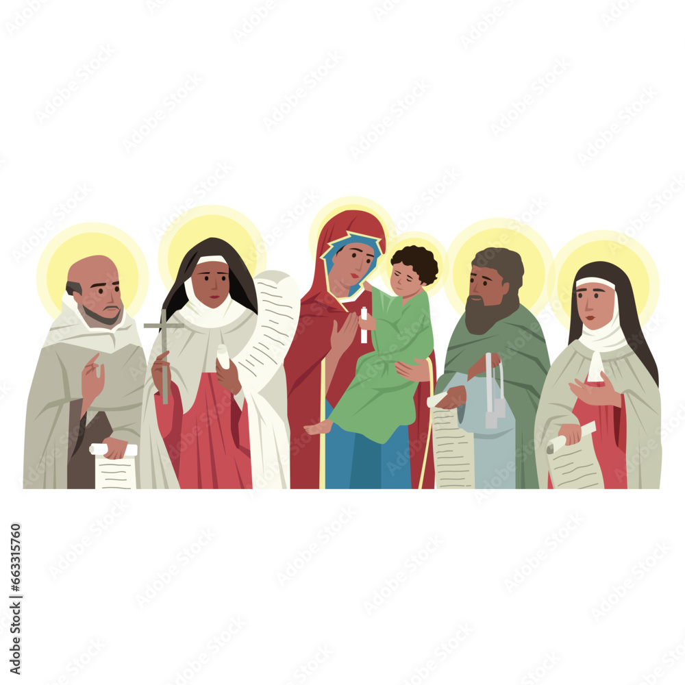 The litany of saints. Bible or Biblical story. Flat vector illustration ...