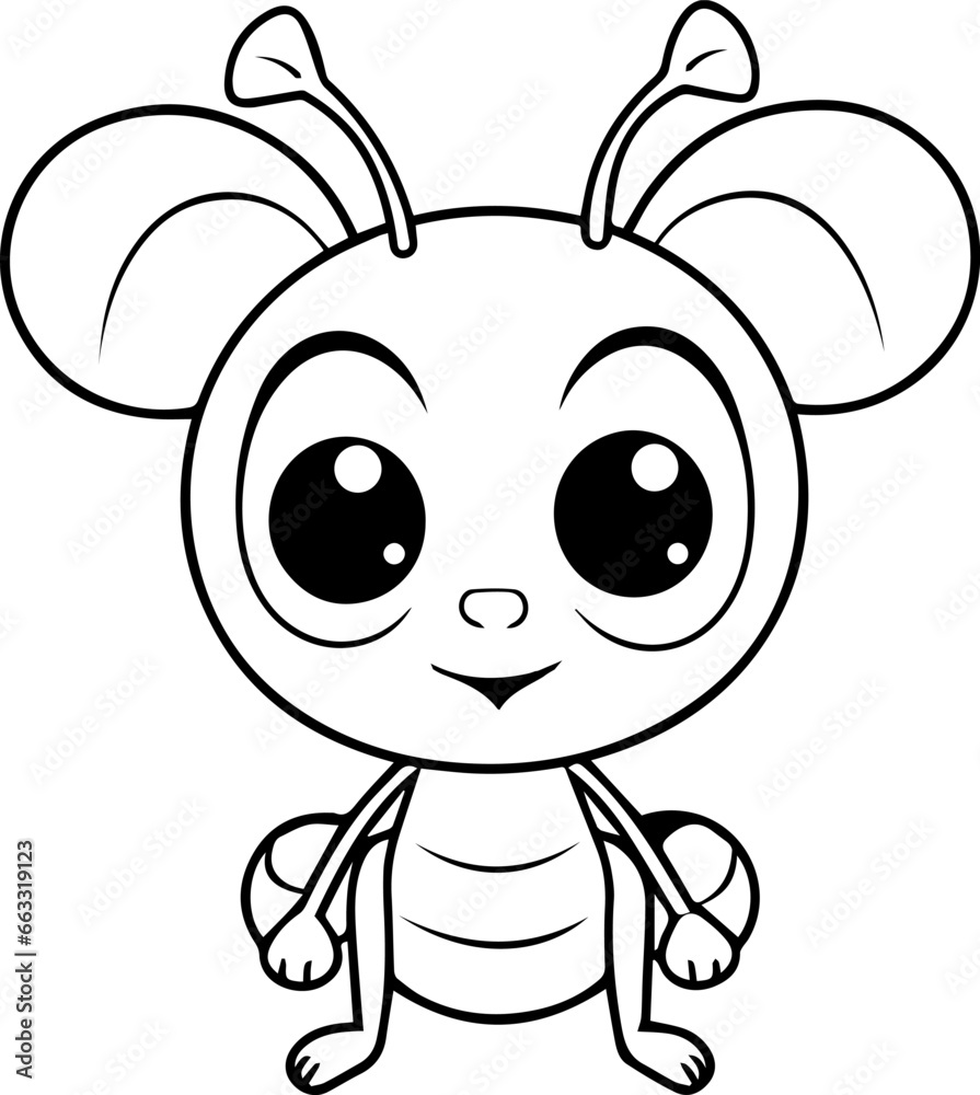 Coloring book, Ant illustration, kawaii style, line drawing, Ant Stock ...