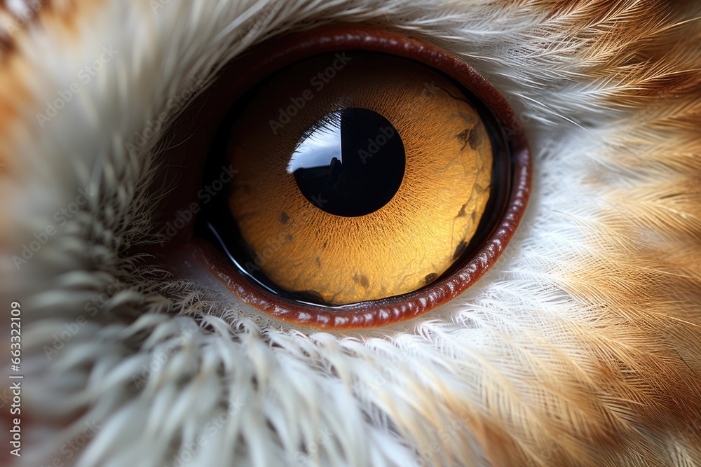 Beautiful barn owl eagle bird looking directly into the camera. Blue ...