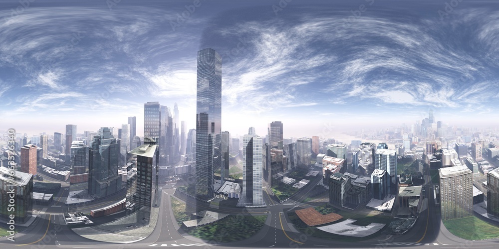 Modern city, skyscraper panorama, 360 panorama. Environment map. HDRI ...