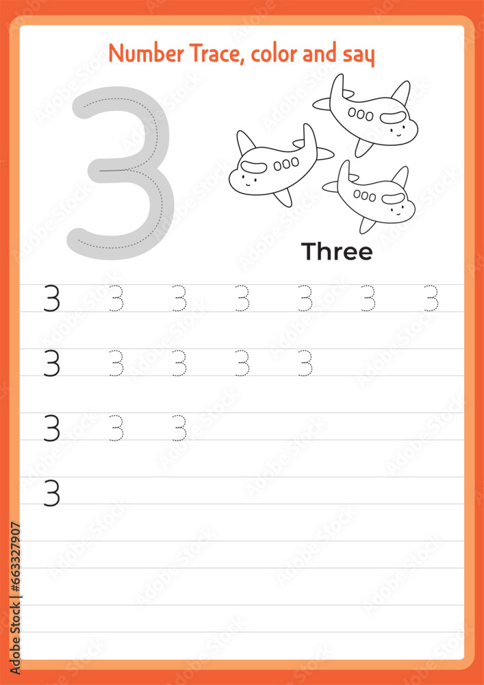Numbers Worksheet | Trace, color and say worksheet | kindergarten ...