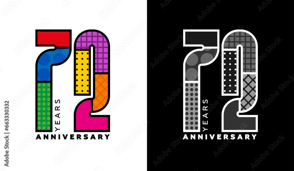 Vetor de 72nd Anniversary, Seventy Second Birthday Logo Set, Colorful ...
