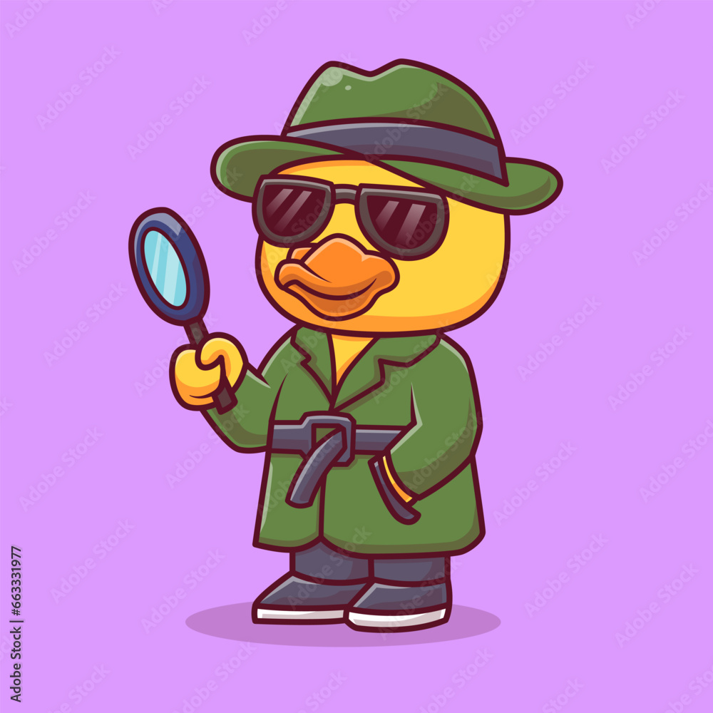 Cute Duck Detective Cartoon Vector Icon Illustration. Animal Profession ...