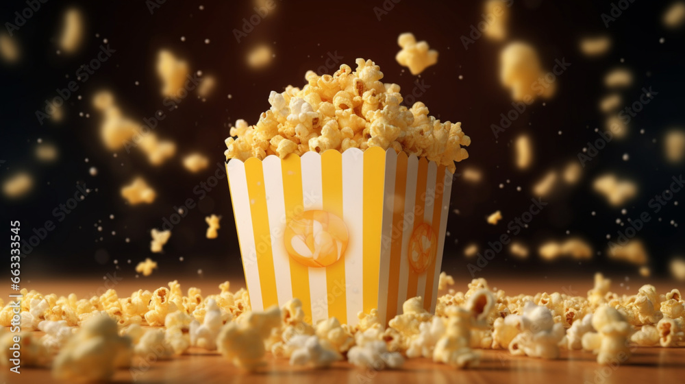 Pot de popcorn, salé ou sucré au cinéma. Stand de snack, popcorn ...