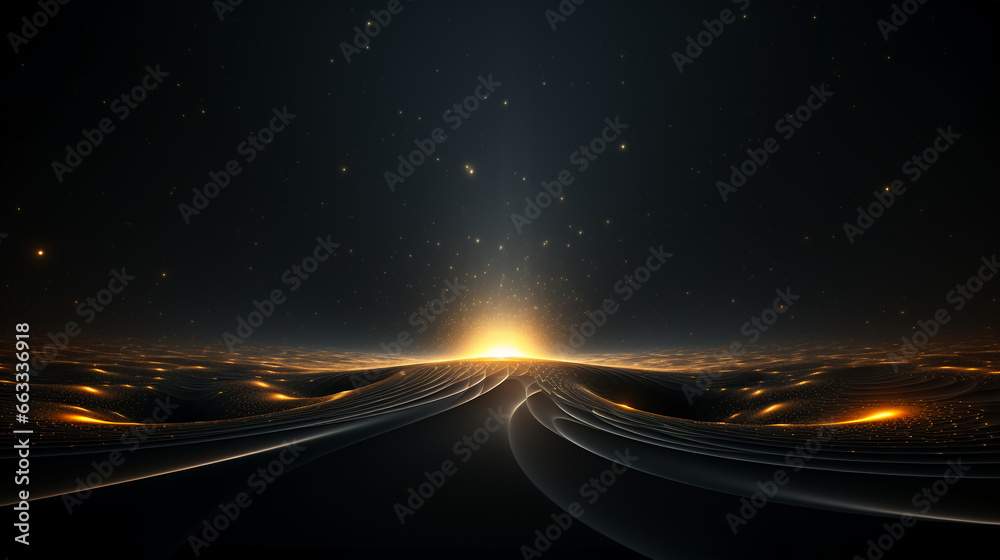 abstract dark cosmic 3D perspective with breathtaking black and gold ...