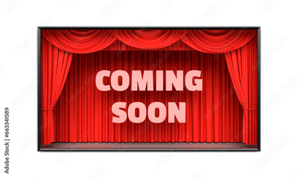 Coming Soon poster with red stage curtains revealing a message. Png ...