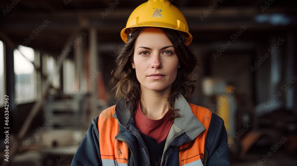 Confident woman on construction site. Strong, independent female ...