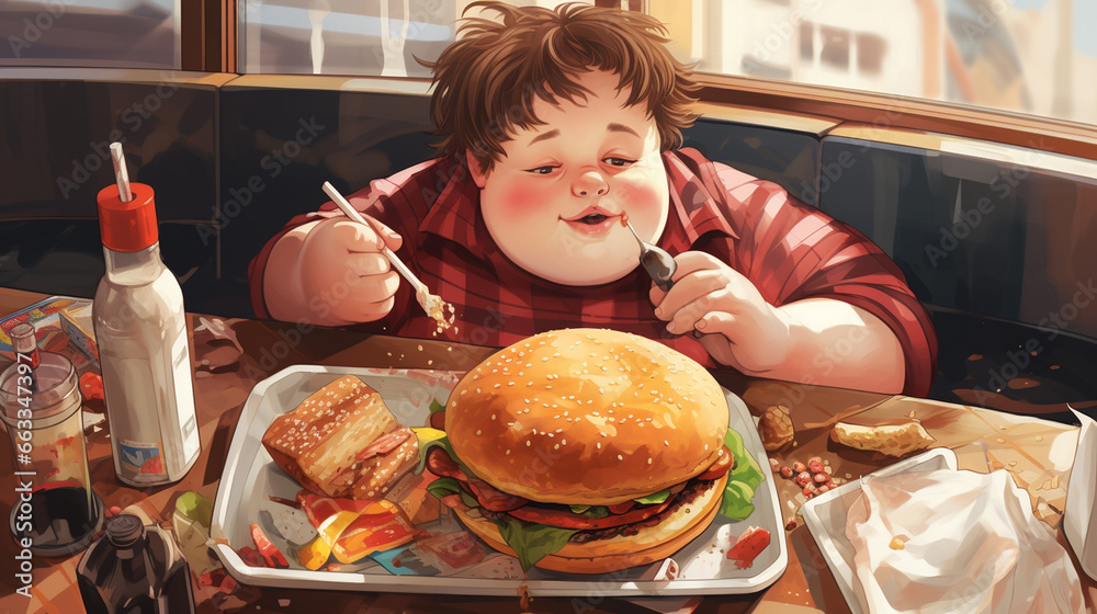the child is eating a hamburger. child greedily bites a big burger ...